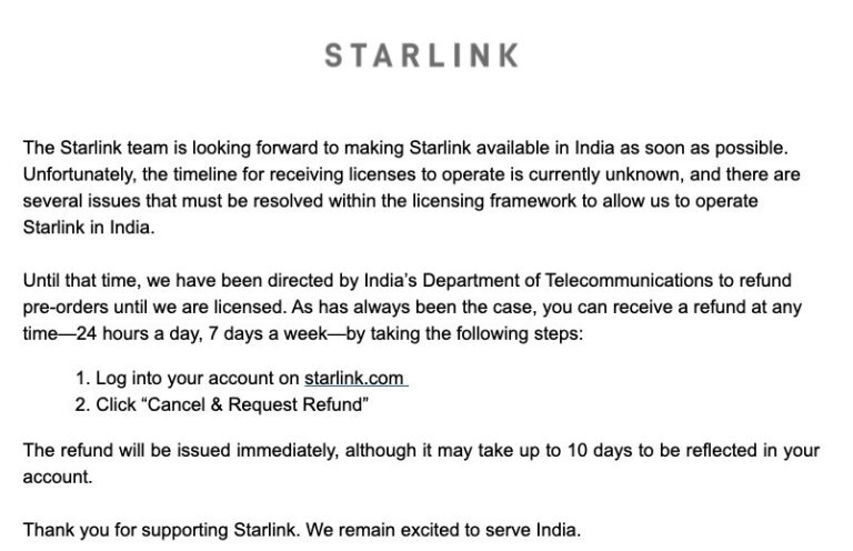 Starlink to refund $99 deposits for pre-orders in India after ...