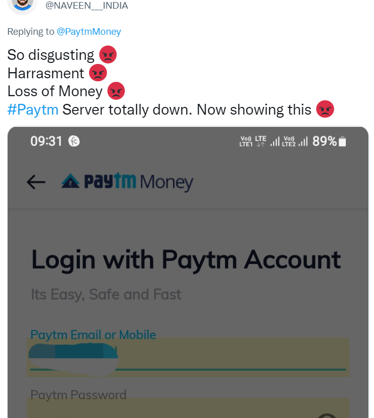 Paytm down, users take to Twitter to show frustration - TechStory